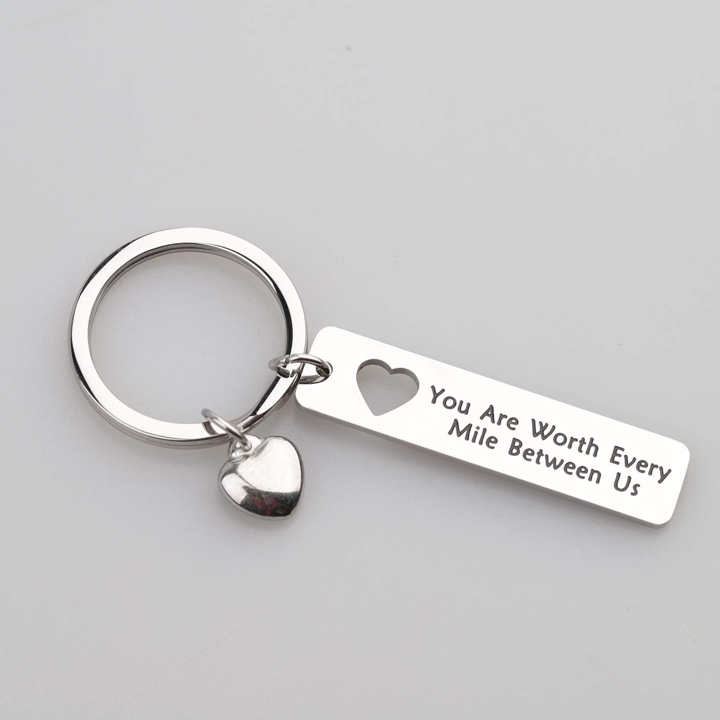 BEKECH Long Distance Relationship Gift Love Keychains for Couples You Are Worth Every Mile Between Us Keyring Going Away Jewelry Boyfriend Girlfriend Deployment Gift (silver)