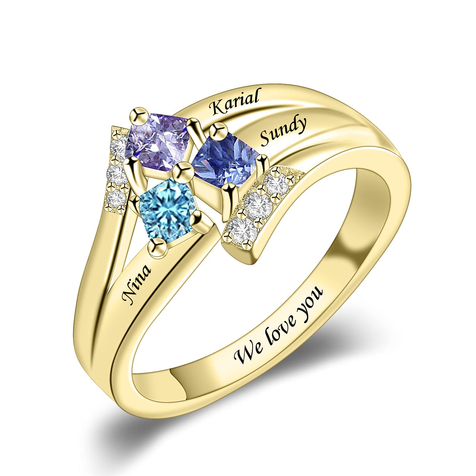 BAUMA AUTO Personalized Mothers Rings with 1-9 Simulated Birthstones Custom Anniversary Rings for Women Family Name Rings for Mom