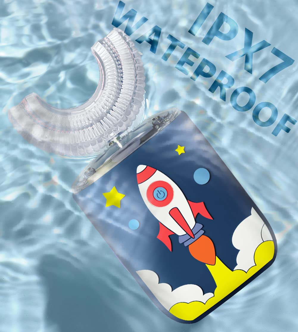 Electric Toothbrush for Kids U Shaped Ultrasonic Automatic Brush Rocket Children Sonic Toothbrushes with Smart Timer 6 Modes Replace Brush Head IPX7 Waterproof 360° Oral Cleaning (Age 2-6)