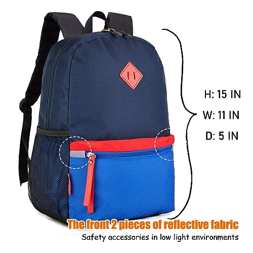 HawLander Little Kids Backpack for Boys Toddler School Bag Fits 3 to 6 years old, 15 inch, Navy Blue