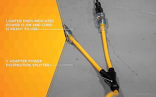 Coleman Cable 01934 3-Feet Generator Power Cord Adapter, 10/4 Splitter Y Adapter, L14-30P to (2) 10/3 Lighted 5-20R