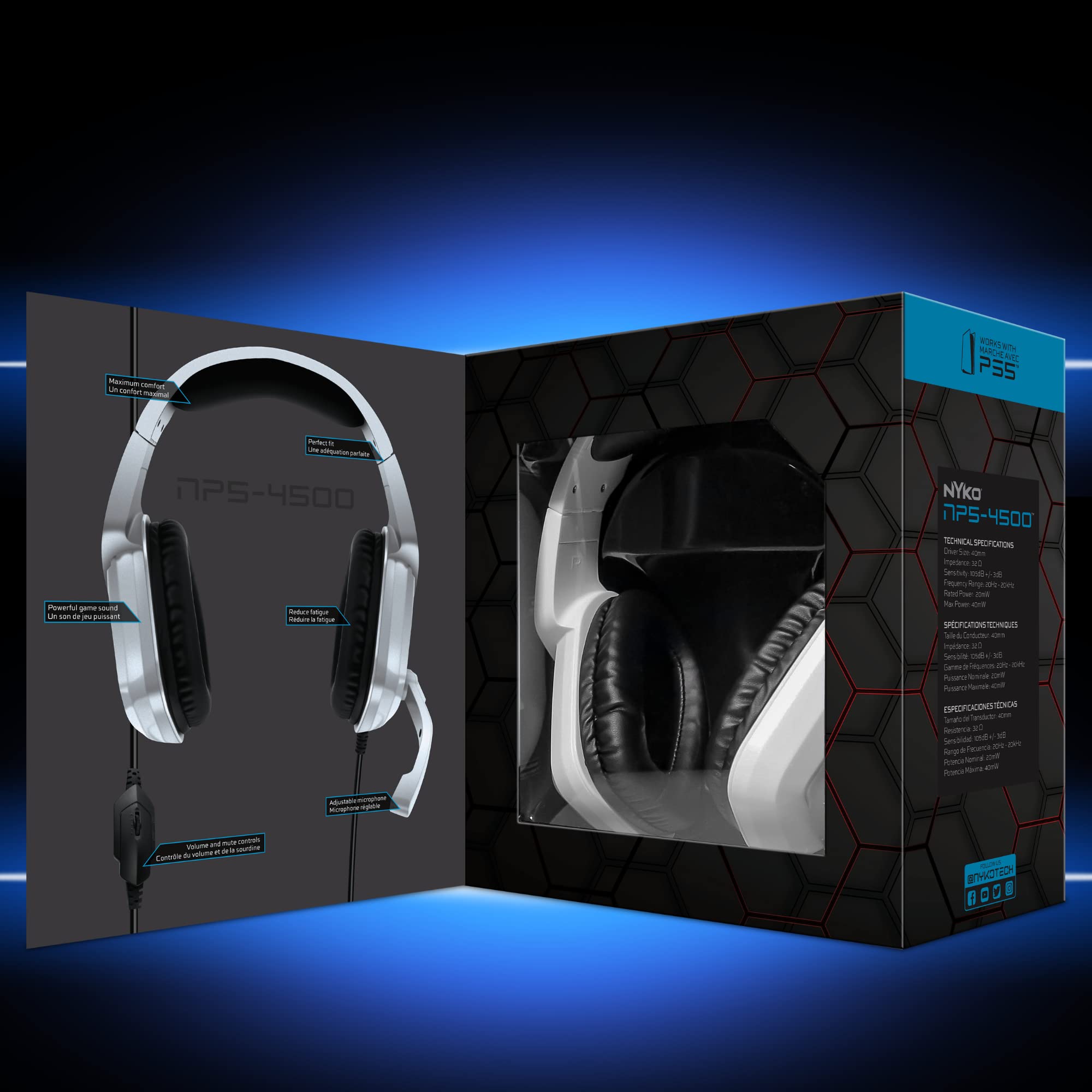 Nyko NP5-4500 Wired Headset for PlayStation 5 - Lightweight Headphones w/Adjustable Microphone - Compatible w/ PS4, PS5, Nintendo Switch, Xbox One and Xbox X|S - PlayStation 5 Accessories (White)