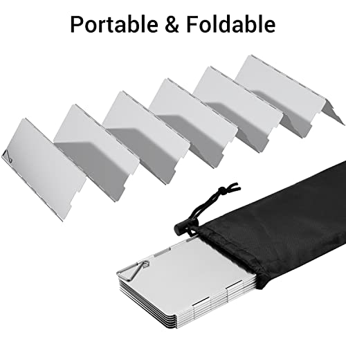 Camp Stove Windscreen, Ohuhu Camping Stove Windscreen 12 Plates Aluminum Folding Portable Camping Stove Windshield Grill Wind Screen for Camp with Carry Bag for Camping Hiking Picnic Backpacking