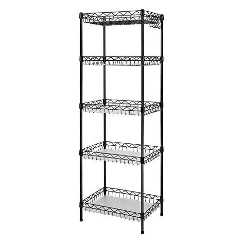 Guangfoshun Storage Shelves, 5-Tier Wire Shelving Unit with Baskets Storage Rack Corner Shelf Shelving Adjustable Storage Shelf, 11.8" D x 15.7" W x 63" H, Black