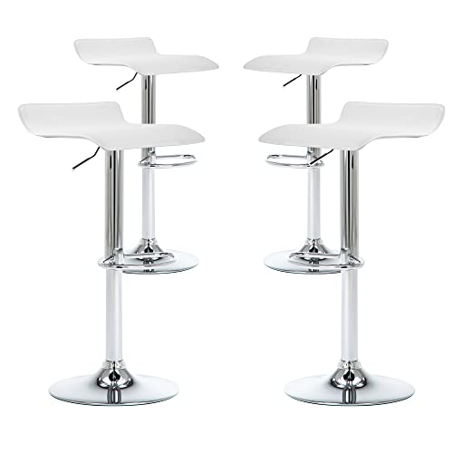 NOBPEINT Contemporary Chrome Air Lift Adjustable Swivel Bar Stool, Set of 2, White