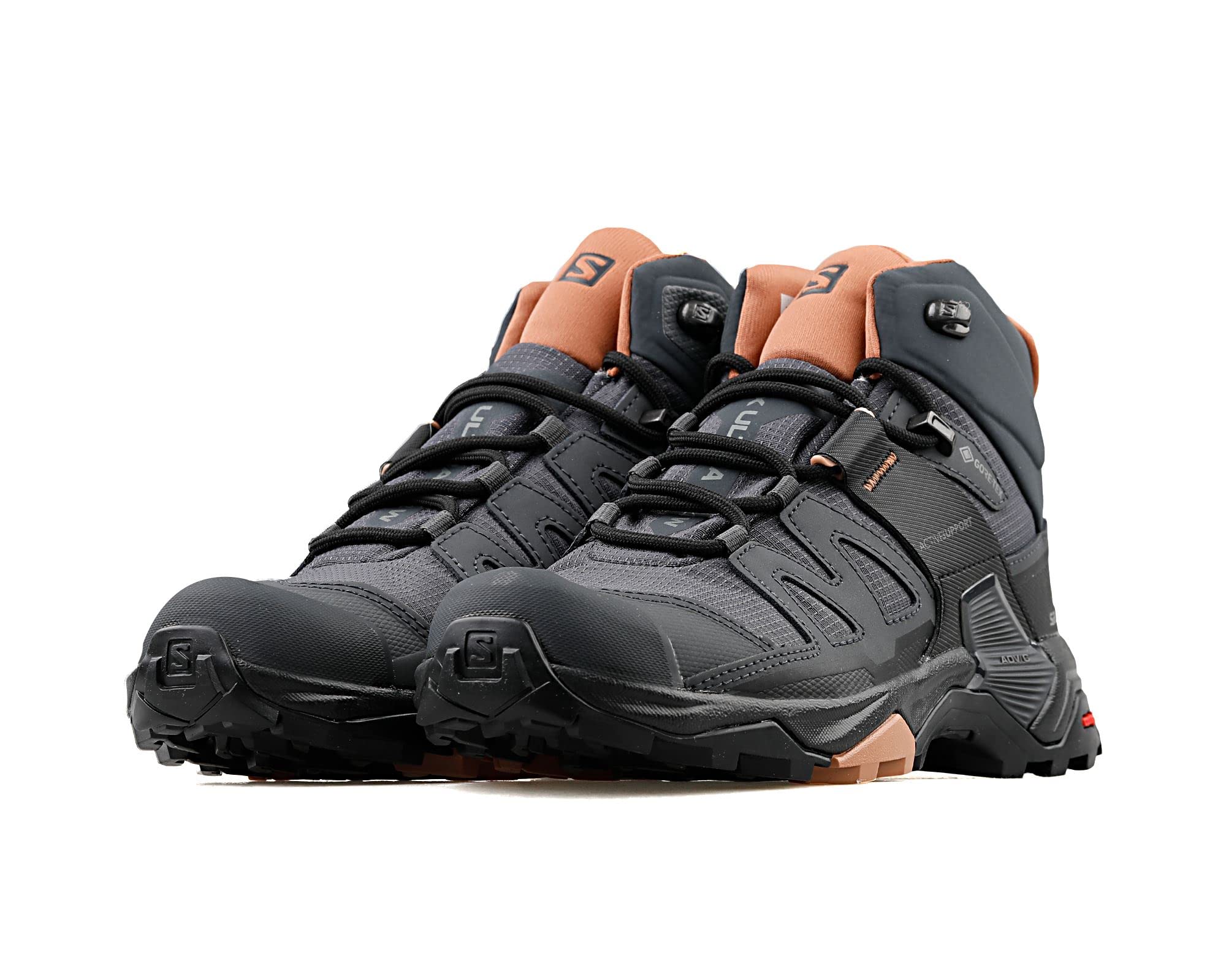 Salomon X Ultra 4 MID Gore-TEX Hiking Boots for Women, Ebony/Mocha Mousse/Almond Cream, 8.5