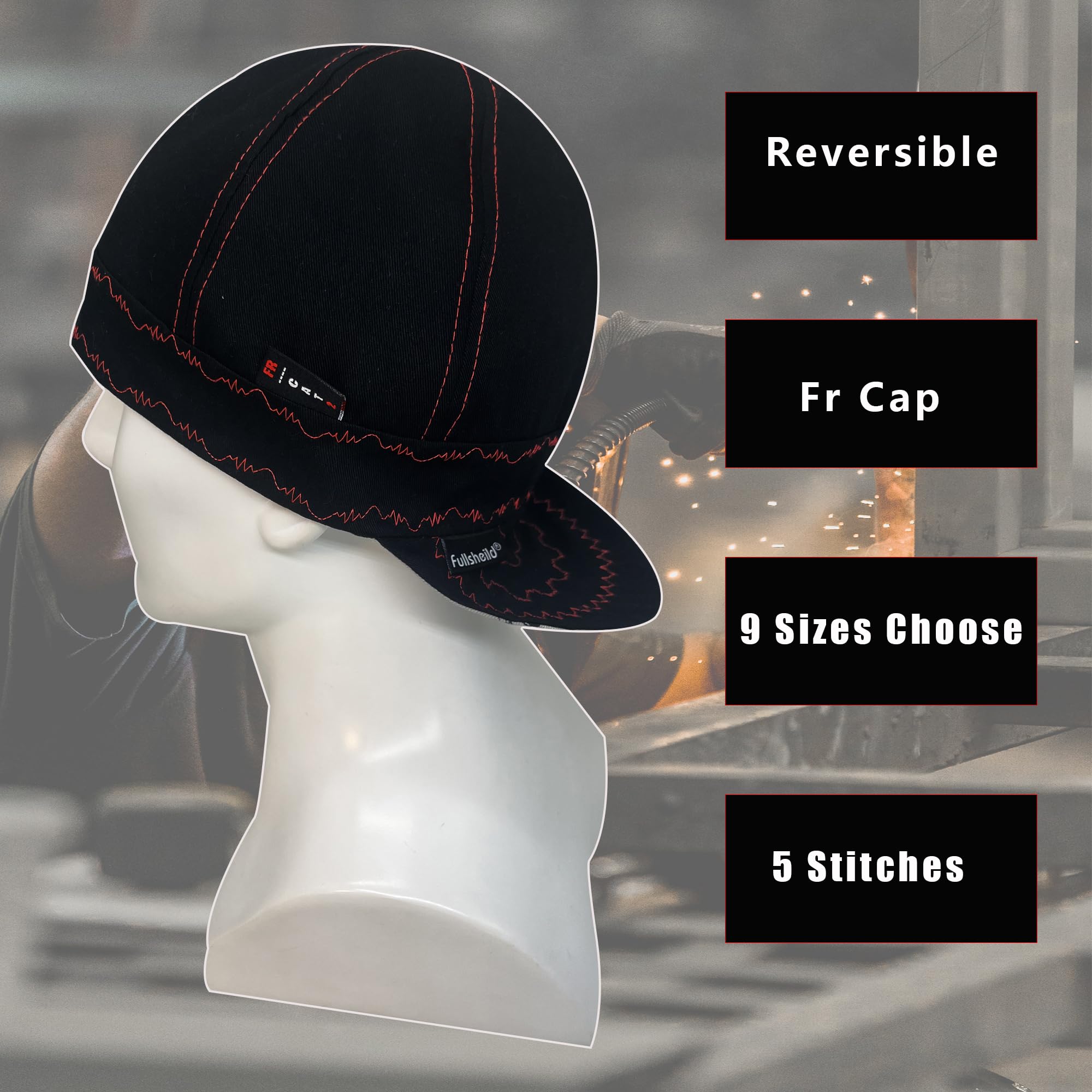 Fullsheild Reversible Welding Cap Flame Resistant CAT 2 Protective FR Welder Hats 6 Pannel Midweight Printed for Men Women 2PCS 7 1/2