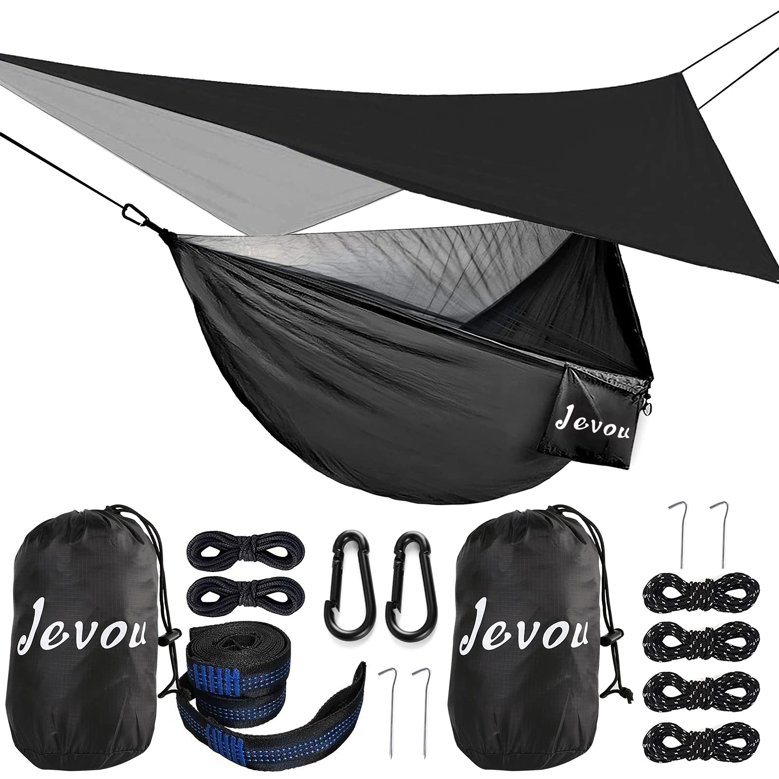Camping Hammock with Rainfly Tarp, Hammocks Tent with Mosquito Net for Camping, Single & Double Portable Nylon Backpacking Hammock Bundle Kit for Outdoor, Indoor, Beach, Backyard, Patio - Hold 772lbs