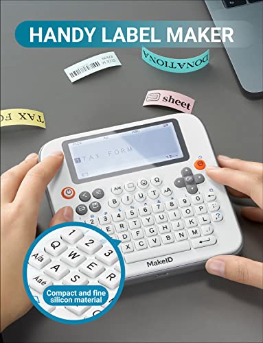 Makeid E1 Label Maker - Bluetooth Compatible Thermal Printer - QWERTY Keyboard Portable Label Maker, 4.42" Large LCD Screen - Prints 9/12/16mm Waterproof Label Tapes - Includes 13.3' Tape, USB Cable