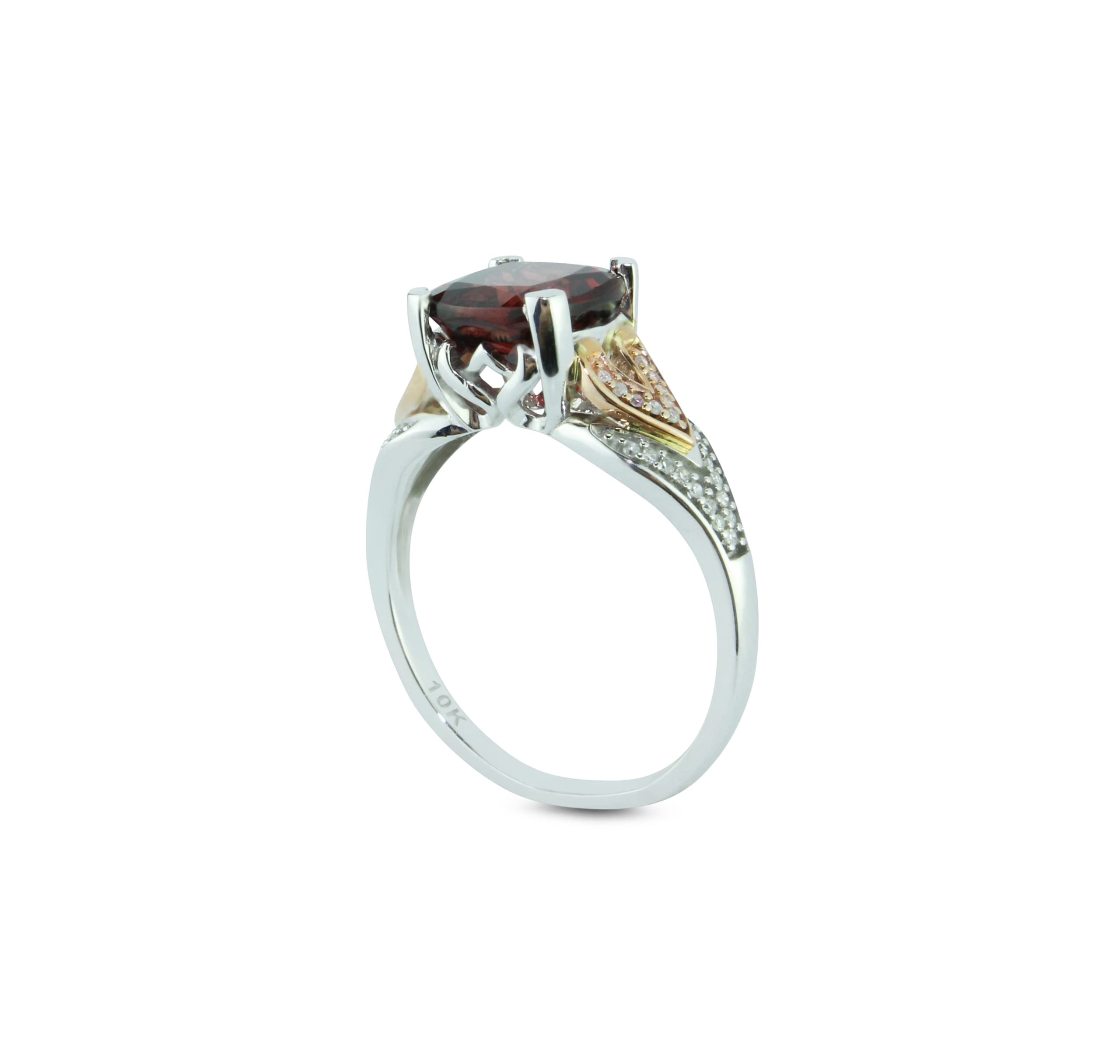 Belantina Heartland By Beverley Mitchell 10K Rose Gold with .925 Sterling Silver Cushion Cut Garnet & Diamond Accented Two Tone Flared Band Statement Ring
