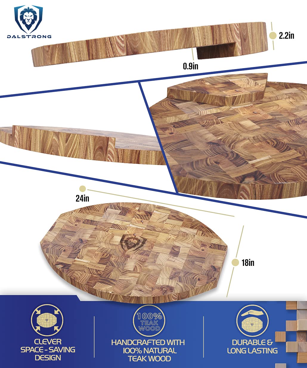 DALSTRONG Corner Counter Cutting Board - Lionswood End-Grain Teak Wood bundled with Slicing & Carving Knife - 12" - Offset Blade - Shadow Black Series