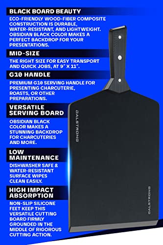 DALSTRONG Cutting & Serving Board - Black Wood-Fibre Cutting Board - Non-Slip Feet - The Infinity Series - G10 Handle - Obsidian Black - Medium Size (9" x 11")