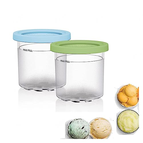 EVANEM 2/4/6PCS Creami Deluxe Pints, for Creami Ninja Ice Cream,16 OZ Ice Cream Pint Cooler Airtight and Leaf-Proof for NC301 NC300 NC299AM Series Ice Cream Maker,Blue+Green-2PCS