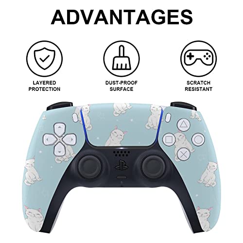 Cute White Cats Pet Full Protective Skin Cover Design Wrap Decal Sticker Compatible with PS5 Digital Edition Console and Controller