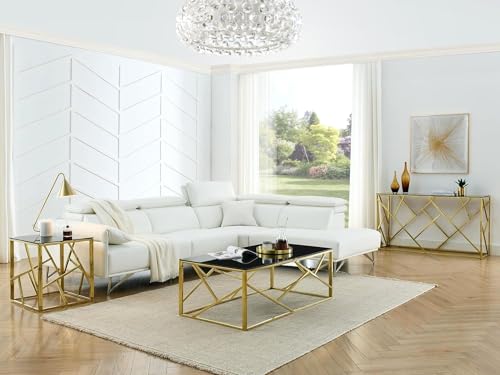 Black Side Table Small End Table with Mirrored Stainless Steel Metal Base, Square Tempered Glass End Table with Storage Modern Side Table, Living Room End Table Narrow Long Side Table Night Stand