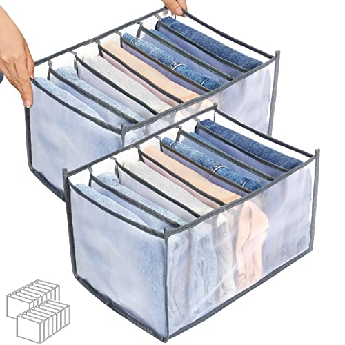 Drawer Organizers for Clothing Topcci Wardrobe Clothes Organizer, Washable Foldable Clothes Drawer Organizer Compartment Storage Box for Thin Jeans, Leggings, Underwear, Socks, T-Shirts (Gray,7 Grids)