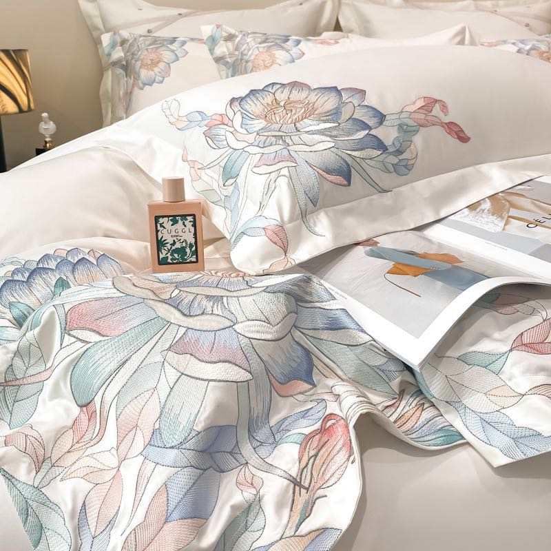 Duvet Cover 4 Pieces Set, Embroidery, Cotton Queen Size