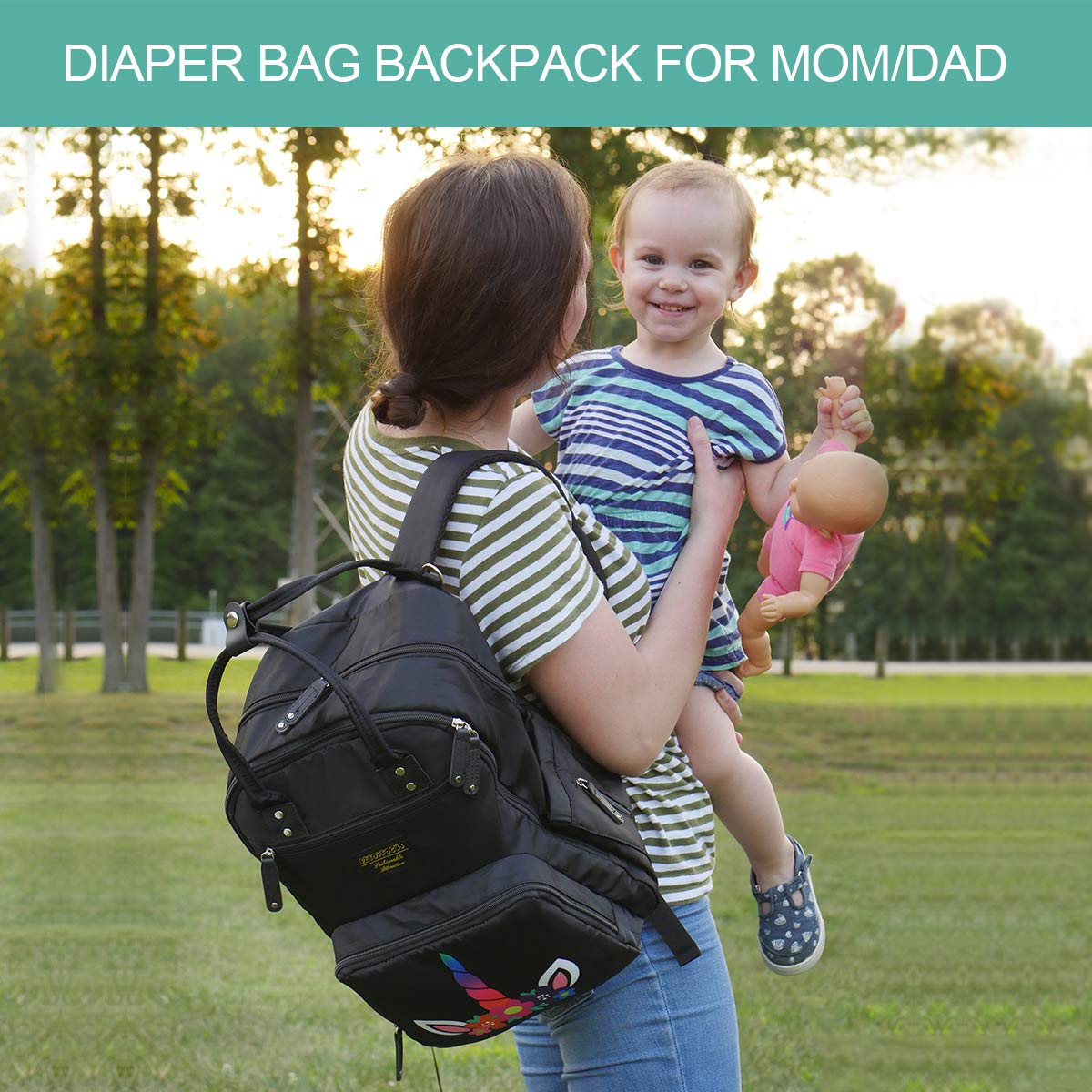 Baby Diaper Bag Backpack-Large Backpack Diaper Bag Organizer With Changing Pad For Mom Dad Travel , Modern Cloth Diaper Wet Bag Black Tote Nappy Bags