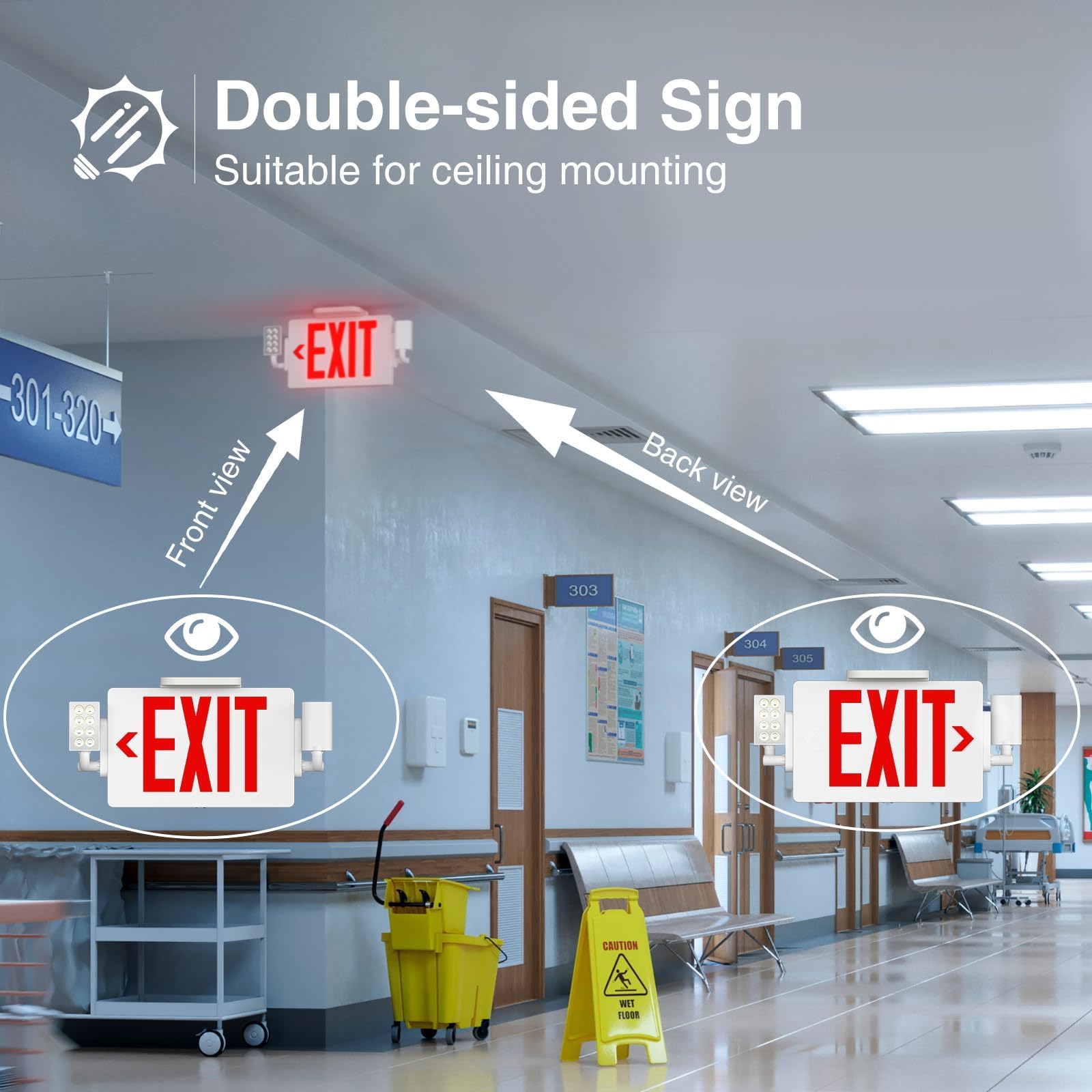 FREELICHT 6 Pack LED Double-Sided Exit Sign with Emergency Lights,Adjustable LED Emergency Exit Lights with Battery Backup,Exit Sign for Business,Hard Wired,UL Certified,AC 120/277V,