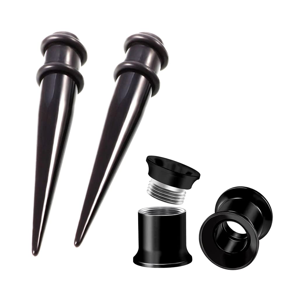 Bngukju 1G/7MM,9MM Stainless Steel Screw Ear Gauges Stretching Kit Tapers Plugs Piercing Stretcher (Black 1G/7MM)