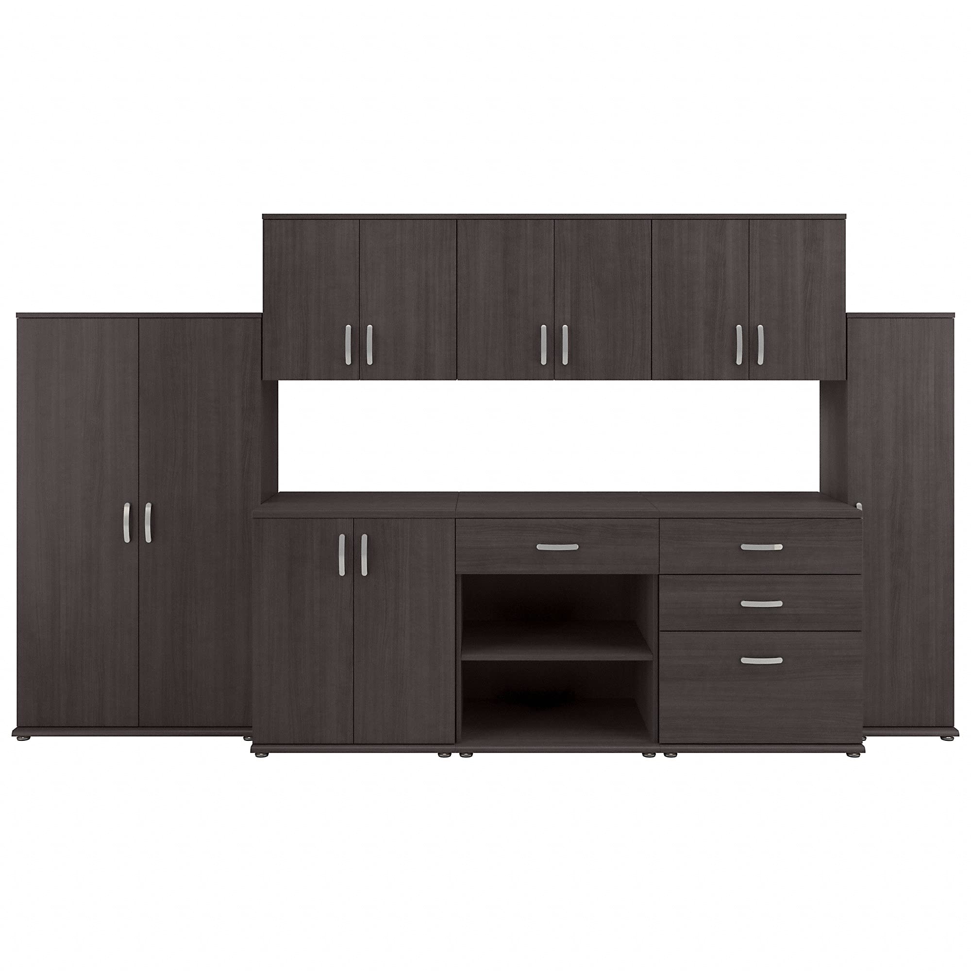 Bush Business Furniture Universal 8 Piece Modular Storage Set with Floor and Wall Cabinets, Storm Gray