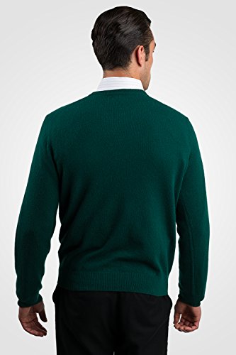 JENNIE LIU Men's 100% Pure Cashmere Long Sleeve Pullover V Neck Sweater (XXL, Green)