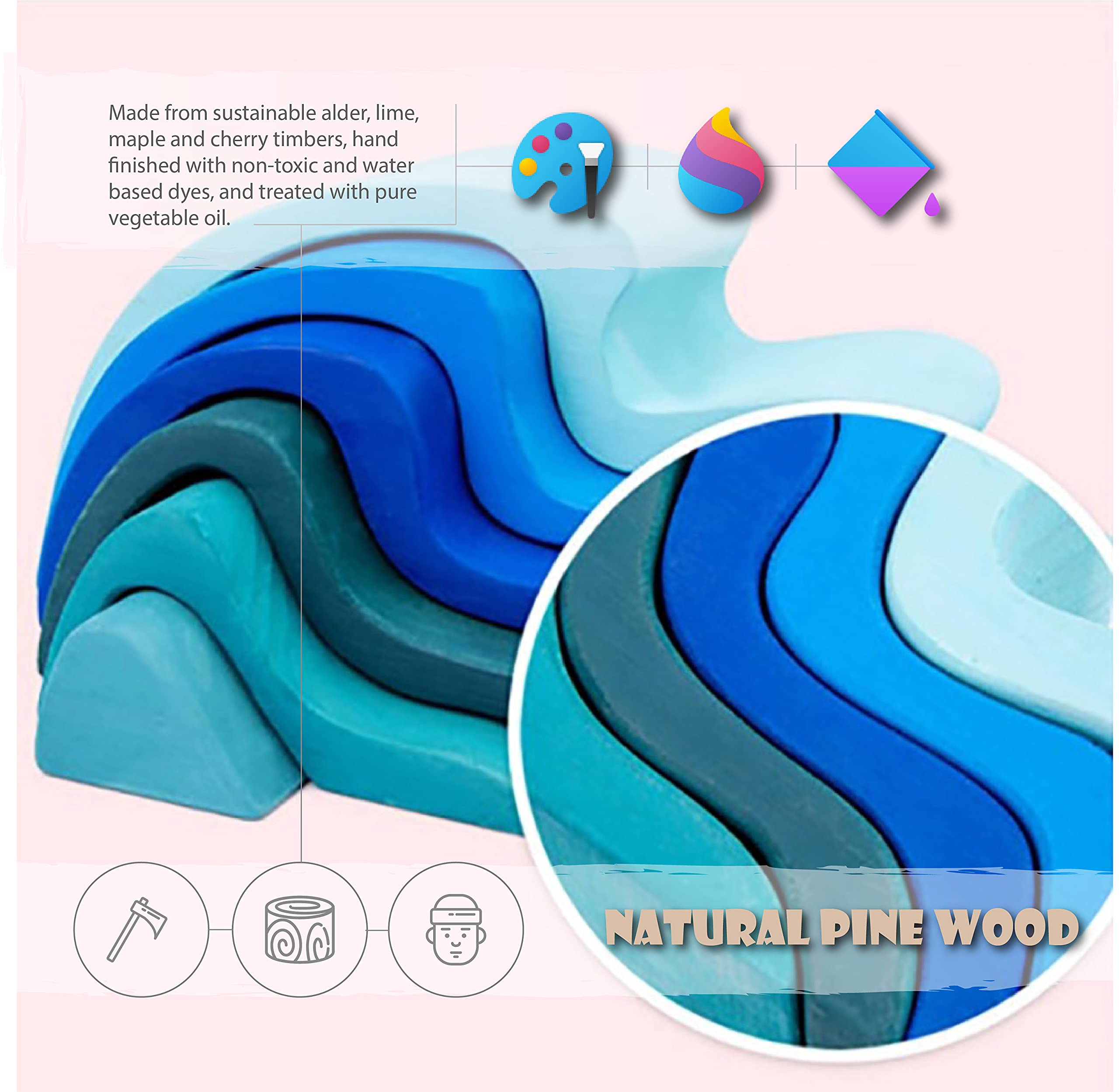 moderngenic 'Four Elements' Rainbow X-Large Rainbow Blocks, Wooden Toys for Kids, Geometric Building Puzzle, Volcano/House Educational Set