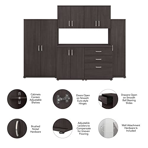 Bush Business Furniture Universal 6 Piece Modular Closet Storage Set with Floor and Wall Cabinets, Storm Gray