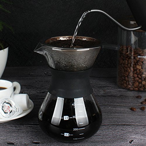 Yosoo Coffee Maker Pot, Manual Hand Drip Coffee Maker Glass Pot with Stainless Steel Filter, 400ml
