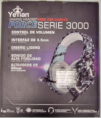 YEYIAN Force Stereo Gaming Headset Mic, Noise Cancelling Over Ear Microphone Headphones, Bass Surround, Soft Earmuffs, Compatible with PS4 Xbox One PS5 Nintendo Controller PC Laptop Games, Winter Camo