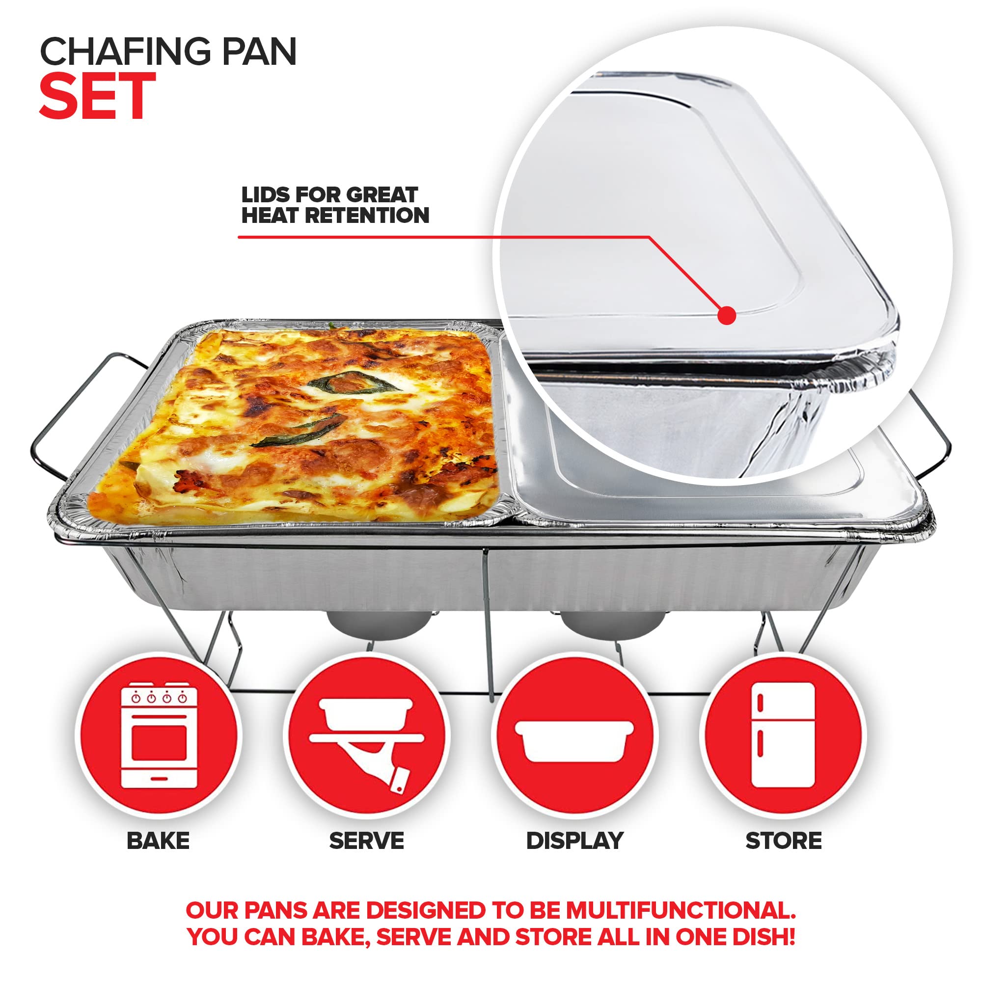 Chafing Dish Buffet Set with Cover Disposable - 21x13 (5 Pack) 9x13 & Lids (10 Pack) Aluminum Serving Trays, Catering Pans for Keeping Food Warm, Chaffing Dishes for Buffets and Parties, Warming Tray