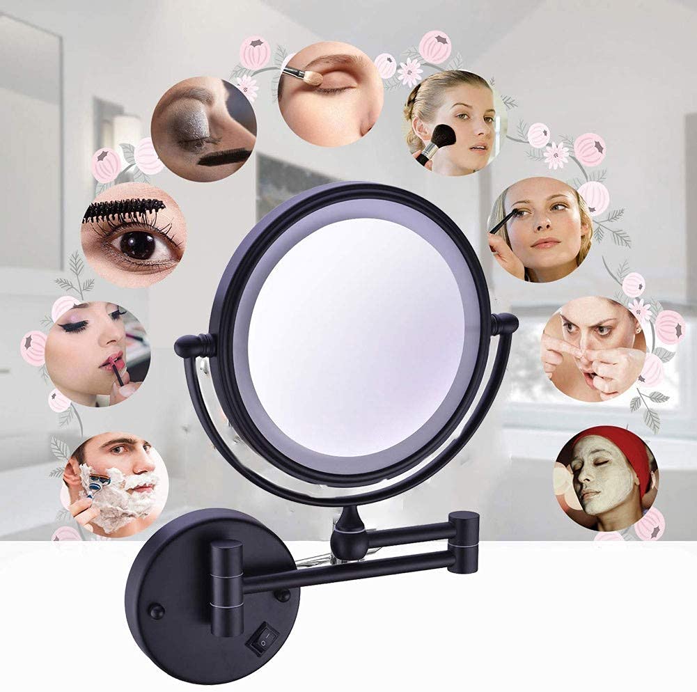 CZQ Makeup Mirror Wall Mounted 10X Magnification, Two Side Vanity Mirror Wall Mount Lighted Extendable Bathroom Mirror, 8 Inch, Chrome Finish, Touch Button Adjustable Light