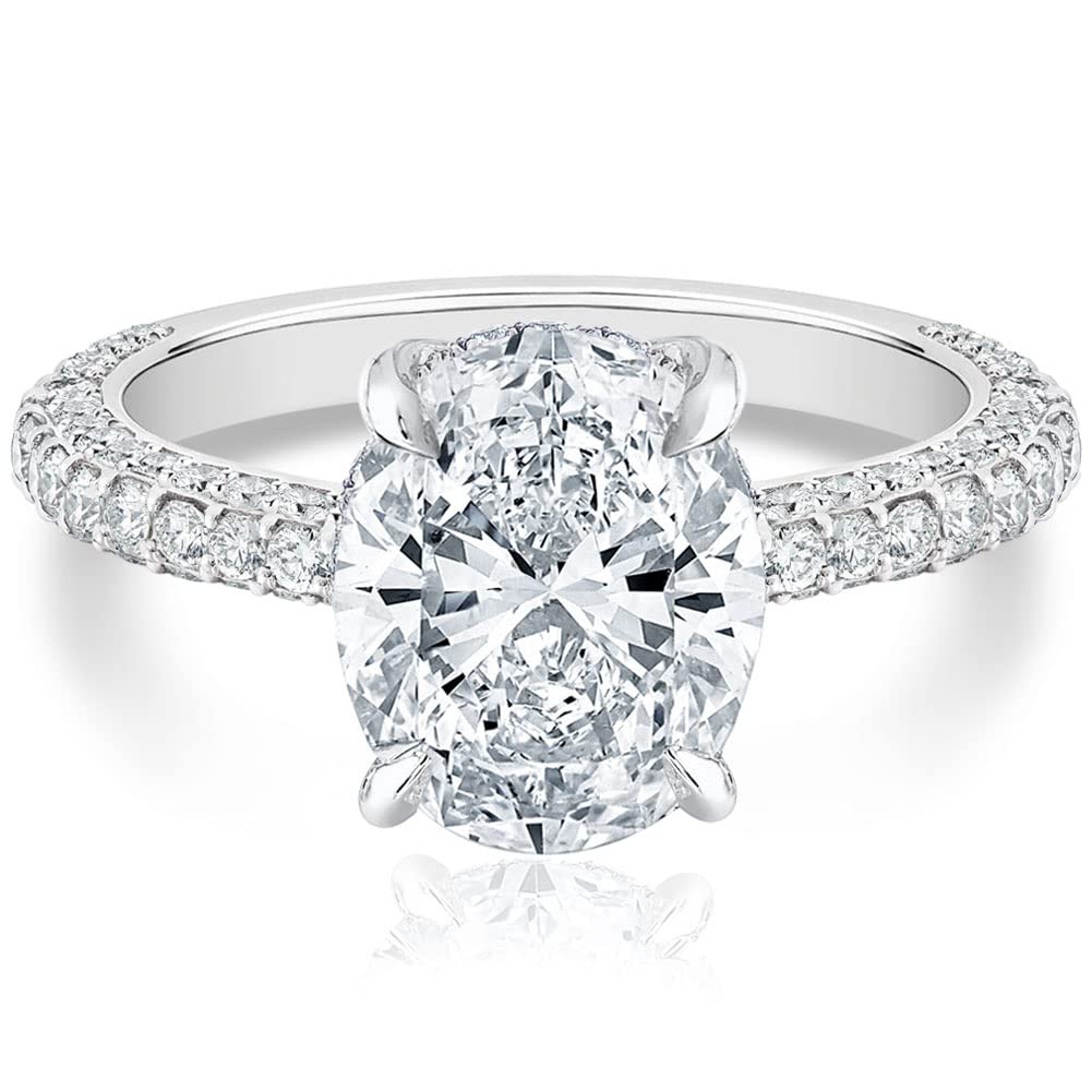 Bo.Dream 3 Carat Oval Cut Cubic Zirconia CZ Engagement Rings For Women Platinum Plated Sterling Silver Size 7