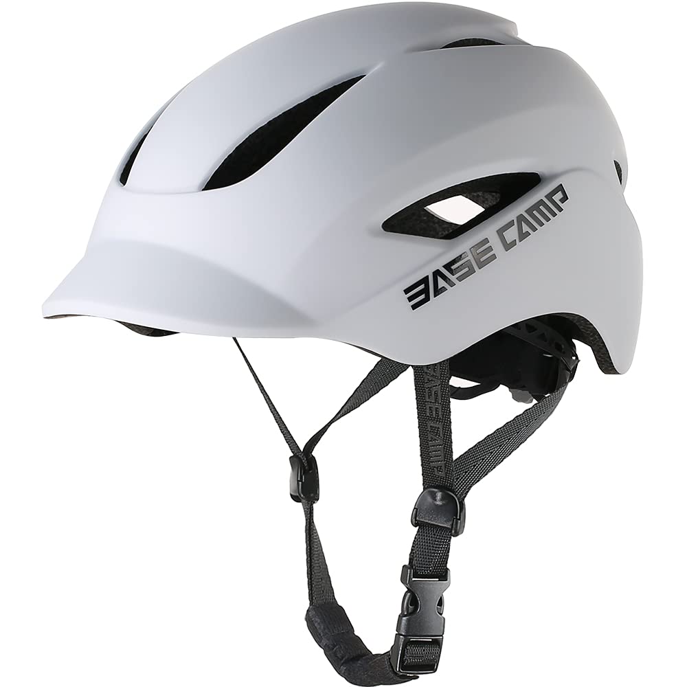 BASE CAMP Bike Helmet, Bicycle Helmet with Light for Adult Men Women Commuter Urban Scooter Adjustable M Size (White)