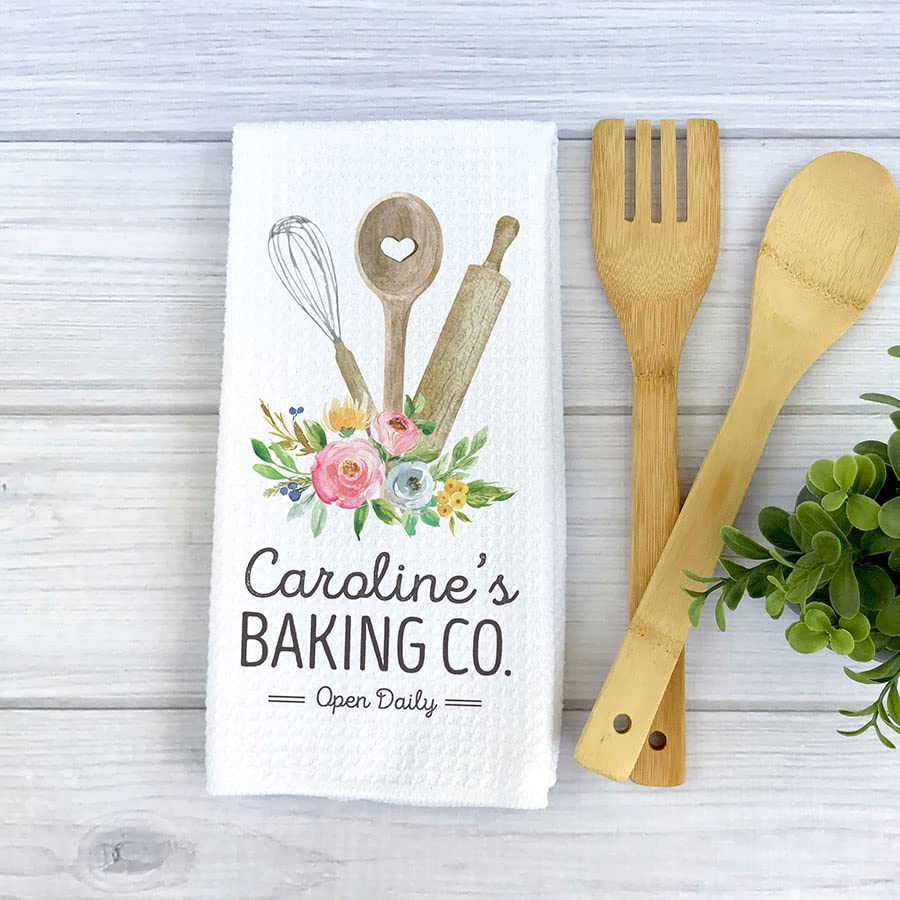 CANARY ROAD Custom Floral Utensil Dish Towel | Personalized Kitchen Towel | Housewarming Gift | Wedding Gift | Personalized Dish Towel | Hostess Gift | Couple Towel