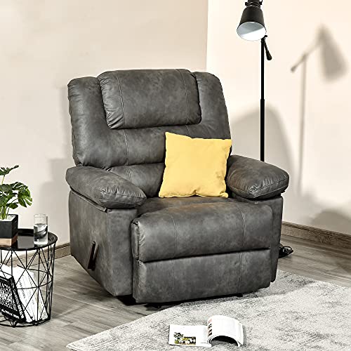HOMCOM Manual Recliner Chair Overstuffed Single Sofa with Wide Cushioned Seat, Flip-Up Storage Armrests, 2 Cup Holders and Oversized Headrest, Grey