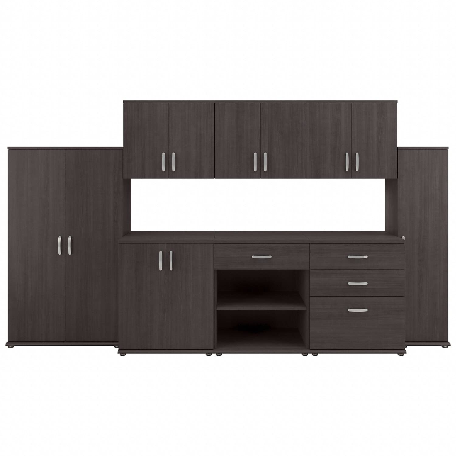 Bush Business Furniture Universal 8 Piece Modular Garage Storage Set with Floor and Wall Cabinets, Storm Gray