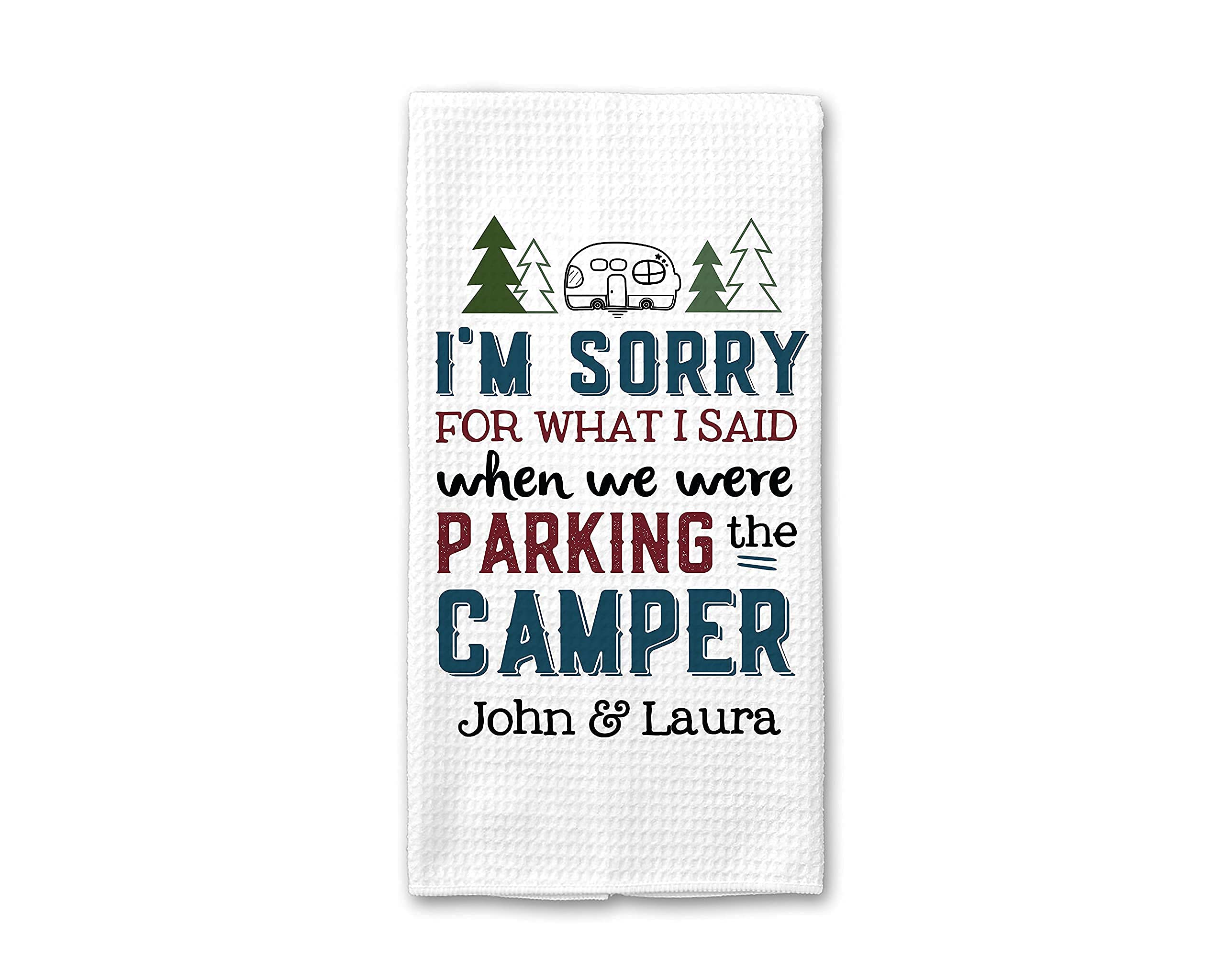CANARY ROAD Funny Camper Waffle Weave Dish Towel | Personalized Kitchen Towel | Travel Trailer Gift | Camper Accessories | Personalized Dish Towel | Camper Decor