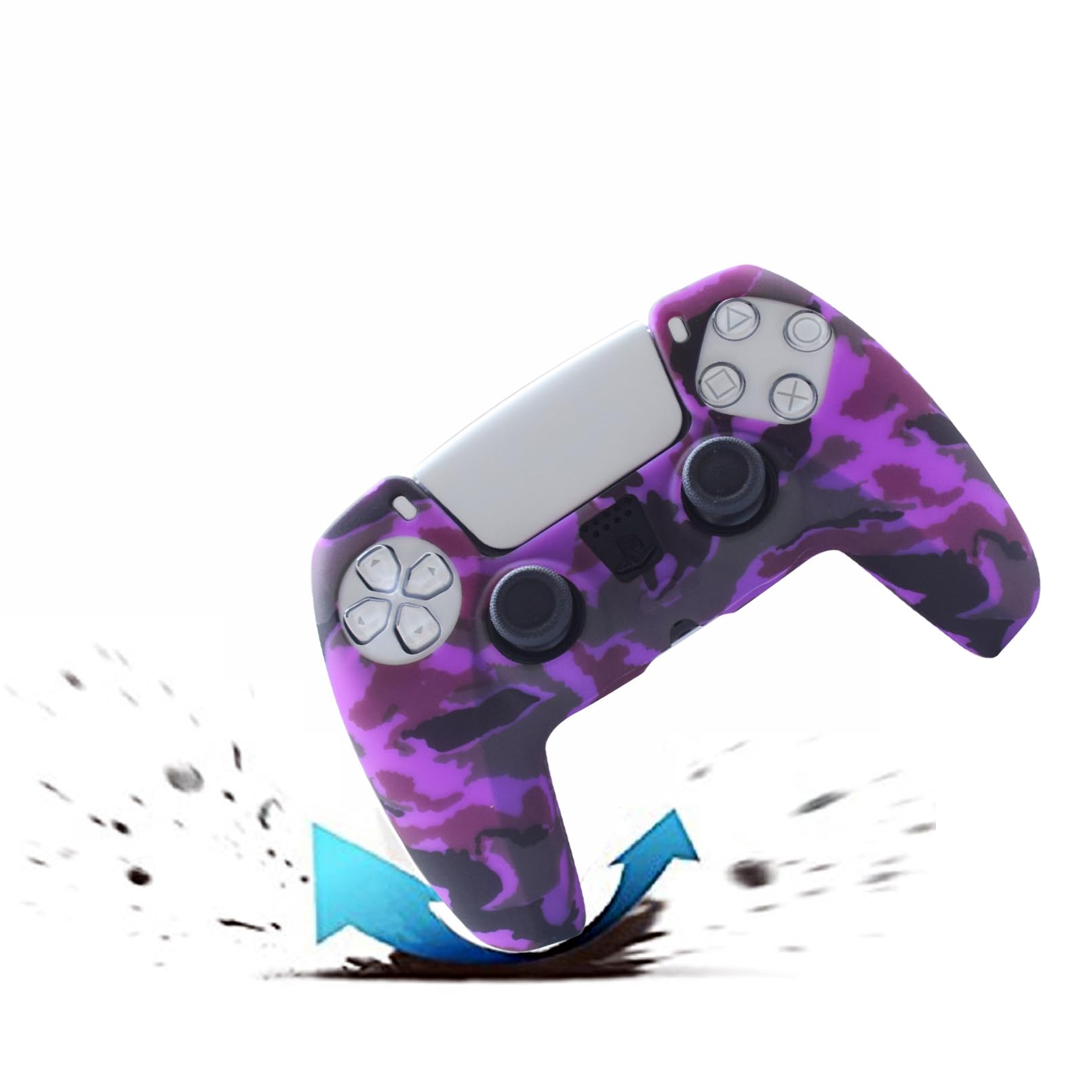 PS5 Controller Skin-Hikfly Silicone Cover for PS5 Controller Grips,Non-Slip Cover for PlayStation 5 Controller- 2 x Skin with 8 x Thumb Grip Caps(Purple,Grey)