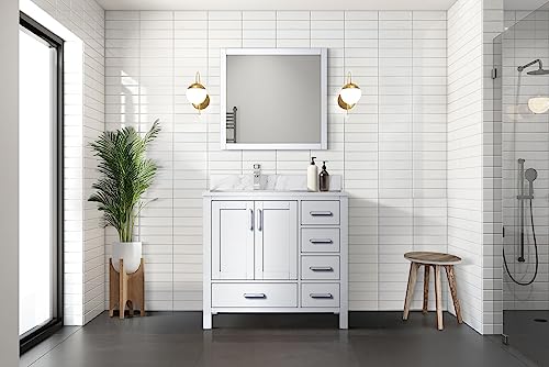 Lexora Jacques 36 in. W x 22 in. D Left Offset White Bath Vanity