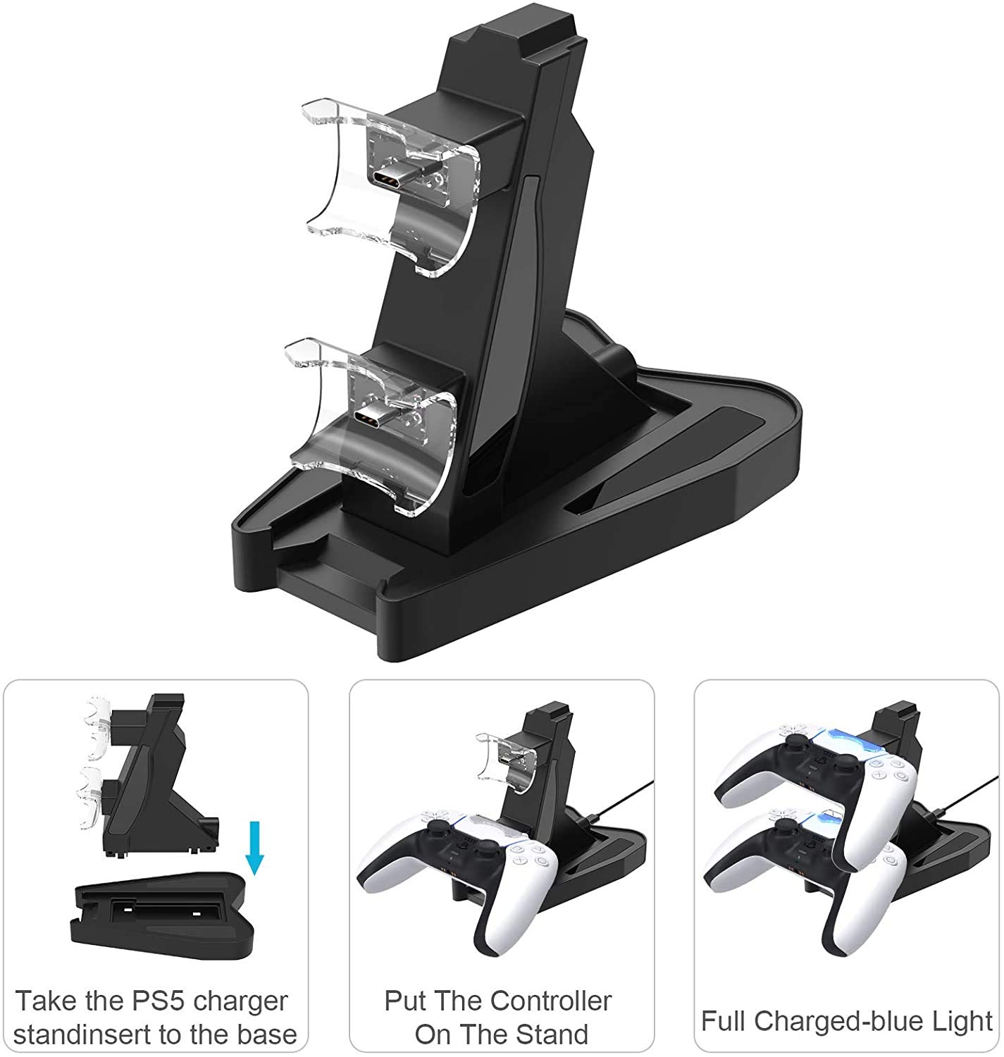 PS5 Controller Charger - Dual Controller Charging Station for PlayStation 5 DualSense with LED Indicator