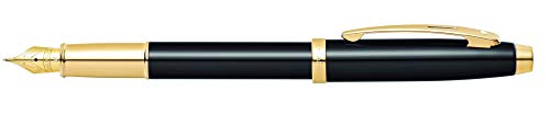 Sheaffer 100 - Refillable fountain pen, fine nib, glossy black lacquer finish, gold tone trim
