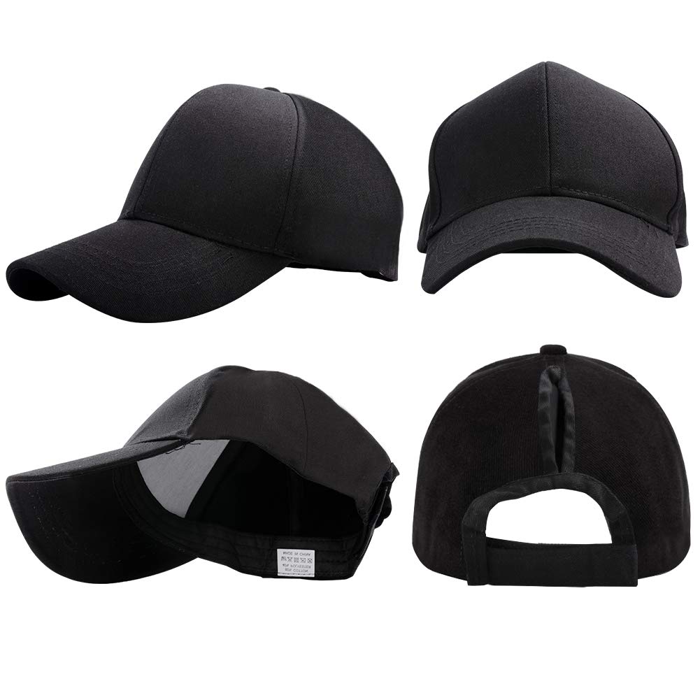 Baseball Cap Cap for Women Messy bun Cap Adjustable Cotton Ribbon net Hole Baseball Sun Cap(Black+Navy Blue