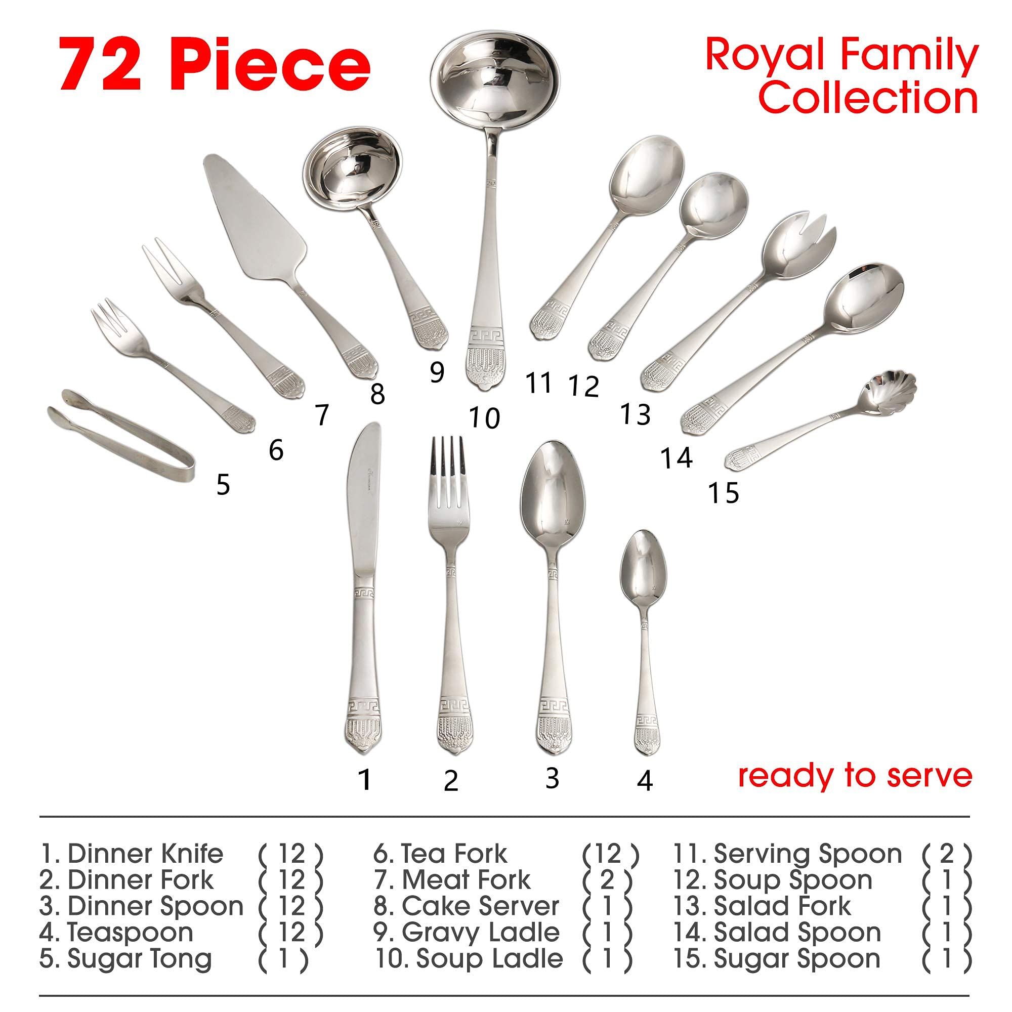 Hermann Miller Royal Family Collection 72 Piece Fine Flatware Silverware Set with Gift Carrying Case, Elegant Design, Serves Parties 12 people, Perfect Housewarming Graduation for Loved Ones, Gold