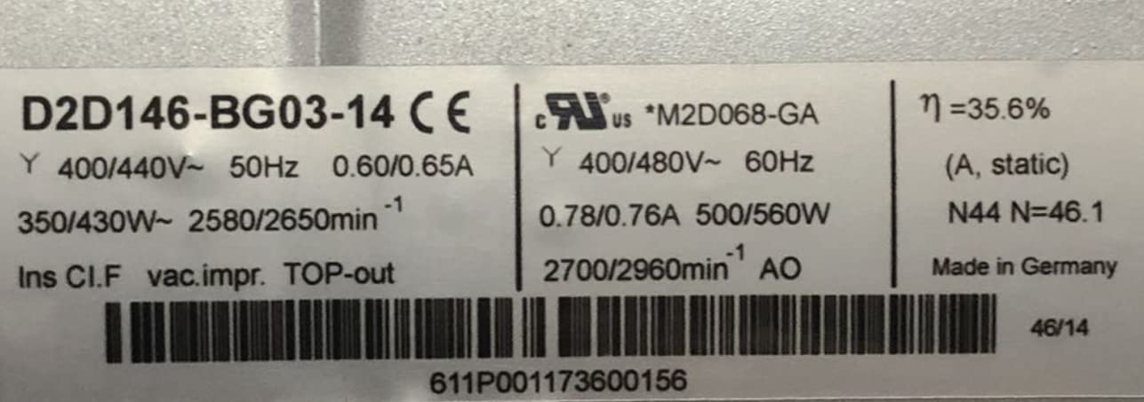 D2D146-BG03-14 400/440V 0.60/0.65A 350/430W 2580/2650RPM Cooling Fan