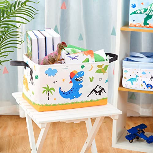 WERNNSAI Dinosaur Storage Basket β Foldable Storage Bin for Boys Waterproof PE Coating Canvas Fabric Laundry Basket Toy Bins with Handles Organizer Box for Clothes Books Bedroom House Nursery