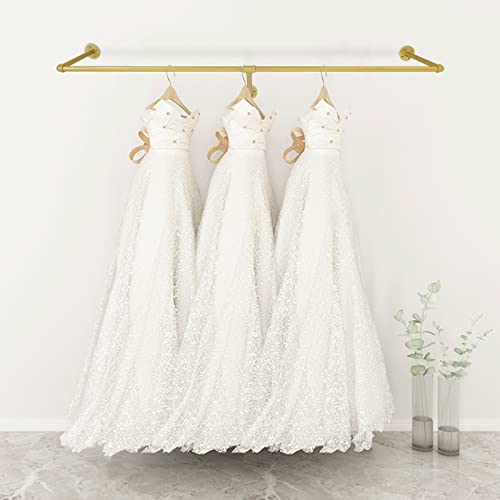 kunghei 71" Wall Mount Retail Display Rack Gold Clothing Racks for Boutique, Hanging Shelves System, Industrial Pipe Metal Garment Rack Stand Bridal Wedding Dress Rack
