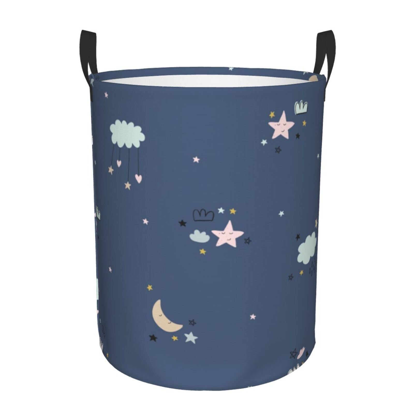Cute Night Sky Nebula Large Laundry Basket 62L Round Collapsible Laundry Hamper Waterproof Nursery Hamper with Handles Portable Clothes Hamper Foldable Nursery Storage Basket Bedroom Toy Bin