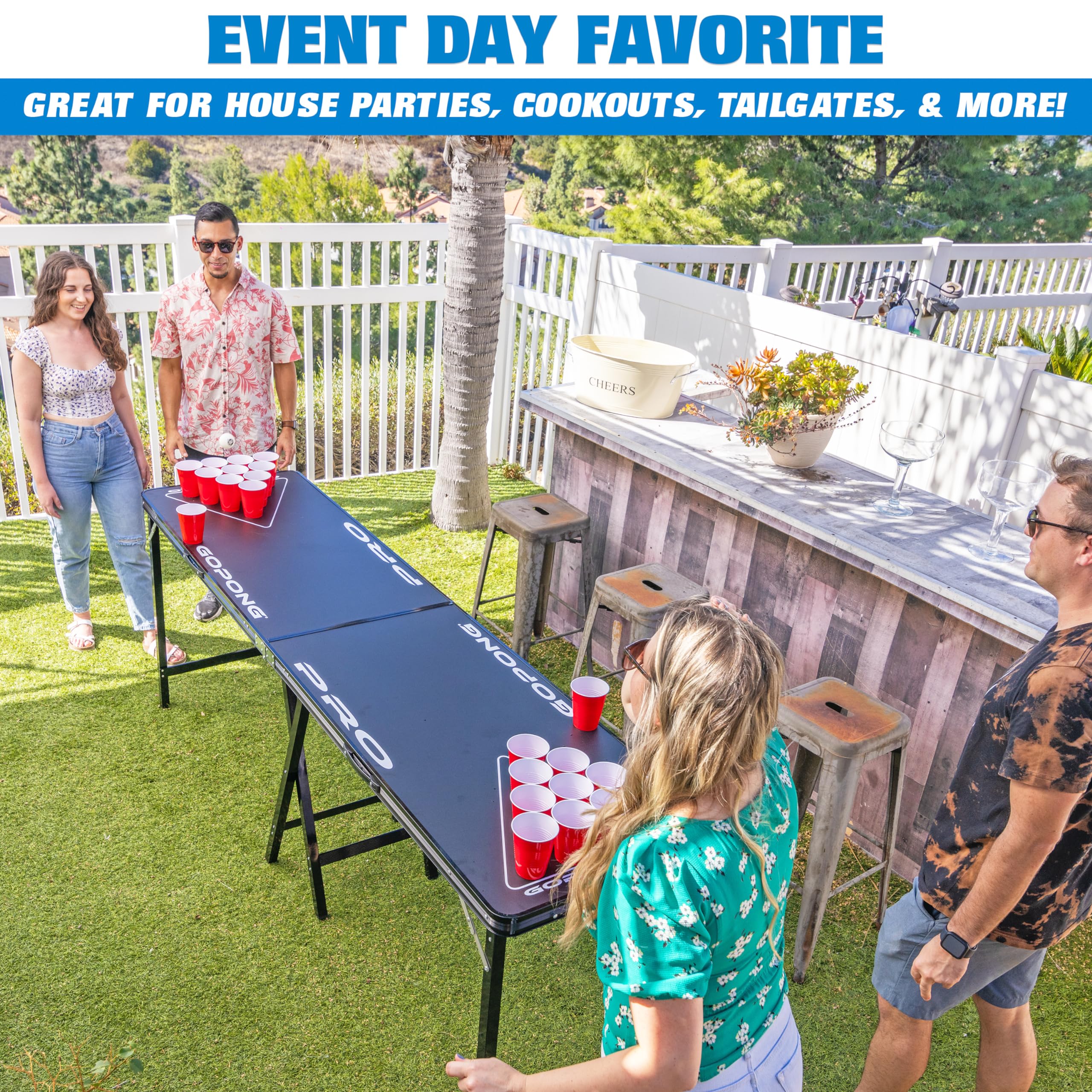 GoPong PRO 8 Foot Premium Beer Pong Table - heavy-duty (Black, 36-Inch Tall)