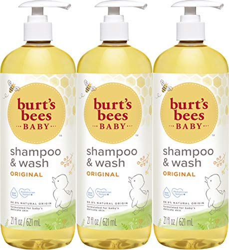 Burt's Bees Baby Shampoo and Wash Set, 2-in-1 Natural Origin Plant Based Formula for Sensitive Skin, Original Fresh Scent, Tear-Free, Paraben Free, Pediatrician Tested, 3 Bottles 63 oz (21 oz 3-Pack)